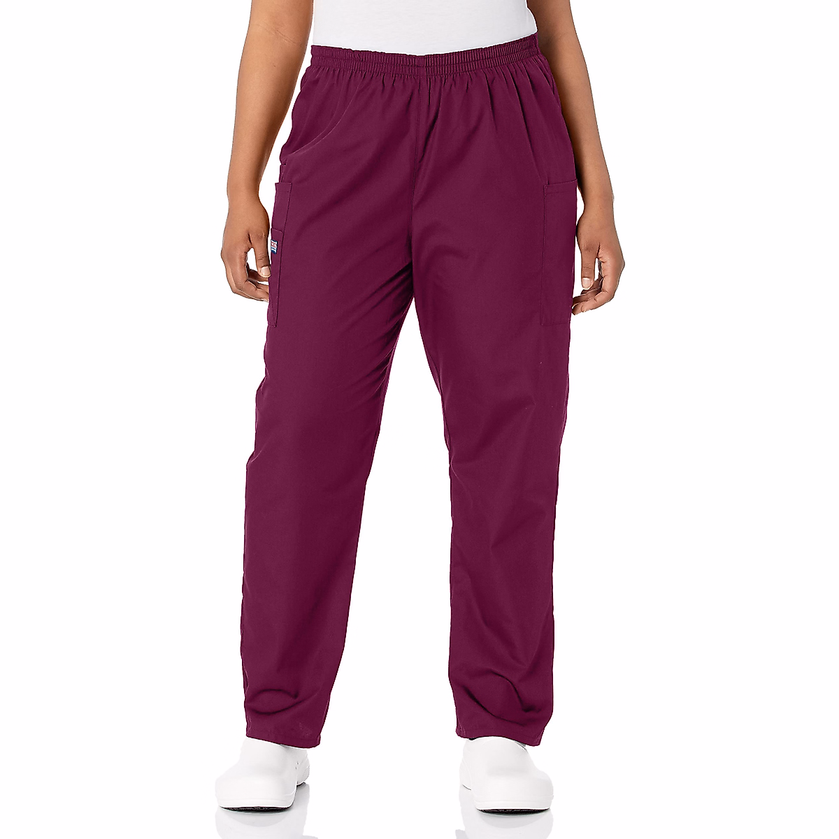 CHEROKEE Women's Workwear Elastic Waist Cargo Scrubs Pant, Wine, X-Large