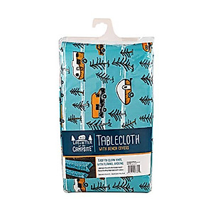Camco Life is Better at the Campsite Tablecloth with Bench Covers | Provides a Clean Eating Surface for Outdoor Activities | Features an RV and Tree Sketch Design | (53380)