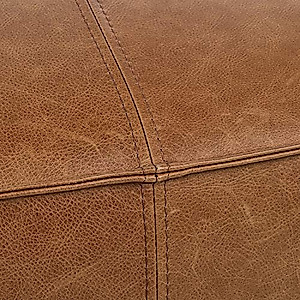 Amazon Brand – Rivet Contemporary Leather Ottoman Pouf (36"W) - Cognac Leather