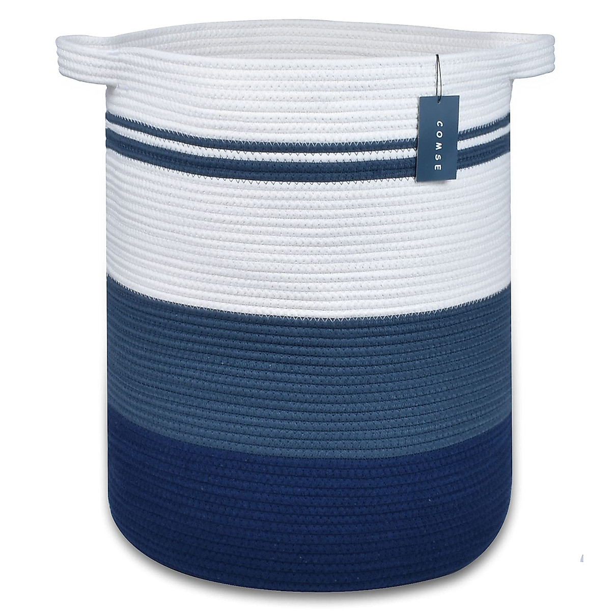 COMSE Extra Large Blanket Basket, High Storage Basket, Tall Rope Laundry Basket, 15.7”x 21.7”, XXXL Cotton Rope Basket, Woven Laundry Basket, Toy Basket, Clothes Baskets,Woven Basket,Gradient Blue