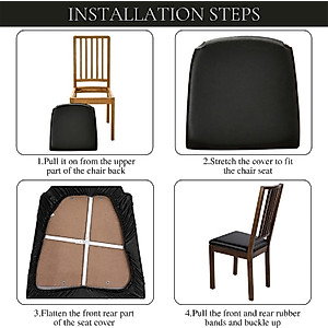 SearchI Waterproof PU Leather Seat Covers for Dining Chairs, 4 Pack Stretch Dining Room Chair Seat Covers, Kitchen Chair Seat Covers Protectors (Blue)