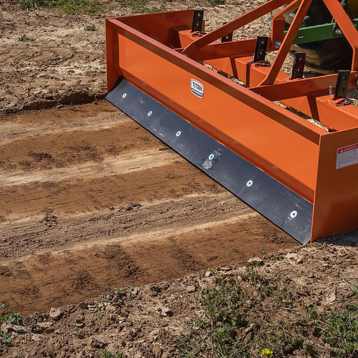Titan Attachments 3 Point 7FT Rear Box Blade Scraper Grader, Category 0 and 1 Hitch Tractor Attachment, 7 Scarifier Teeth, Reversible Cutting Edge