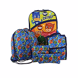 PJ Masks Boys Girls 5 piece 16 Inch Backpack Lunch Bag and Snack Bag School Set (One Size, Blue/Multi)