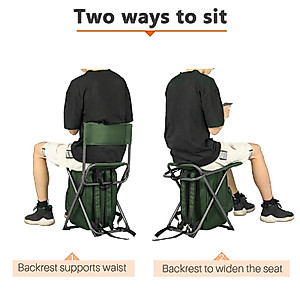 PORTAL Backpack Cooler Chair Fishing Chairs with Backrest Folding Camping Stool Compact for Outdoors Hiking Hunting Travel, Supports 225 lbs Capacity
