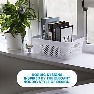 Bins & Things Plastic Rectangular Storage Basket, White, 11" x 11"