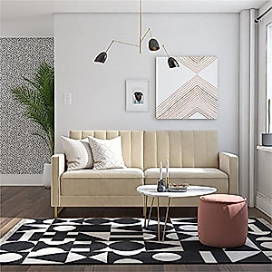 Novogratz 2358179N Skylar Coil, Modern Sofa Bed and Couch, Ivory Velvet Futon