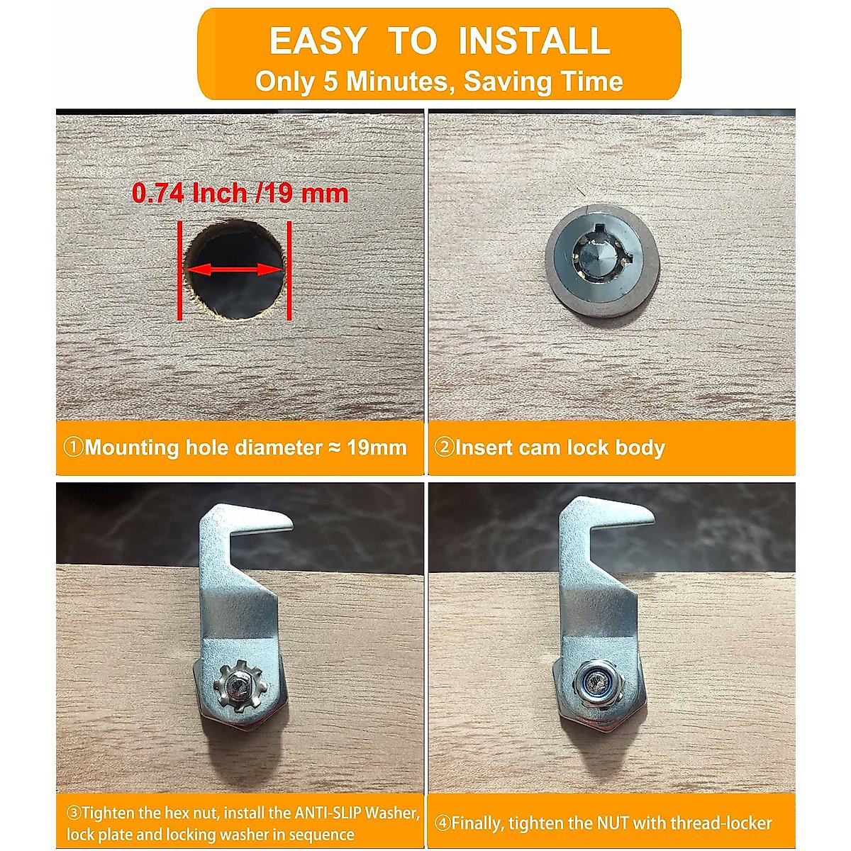 BOZXYE 1 Pack Toolbox Lock with Keys, Mailbox Lock 5/8" Cam Lock Keyed Alike, Tool Box Lock Replacement for Mailbox RV Storage Door, Zinc Alloy