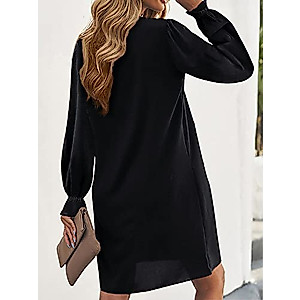 KINMIU Women's Long Sleeve V Neck Flowy Swing Shift Casual Funeral Dress Elegant Work Fall Dresses 2023(X-Large,Black)