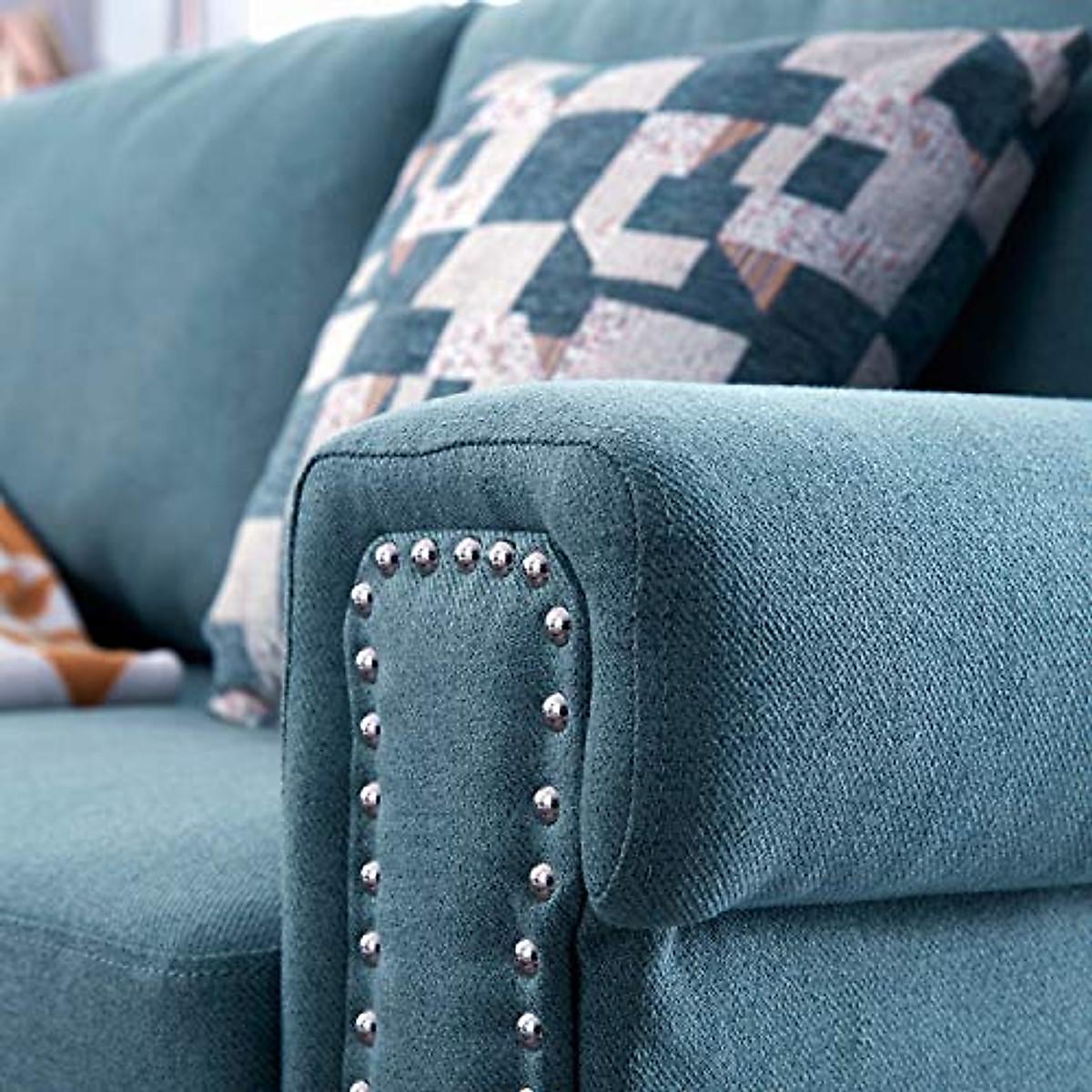 Traditional Upholstered 61 Inch Fabric Loveseat Couch Sofa for Living Room with Sturdy Wood Frame Construction, Single, Blue