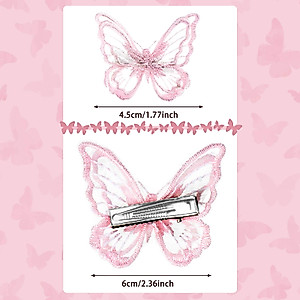 WILLBOND 18 Pieces Butterfly Hair Clip Halloween Lace Hair Bows Embroidery Butterfly Hair Pins Hair Accessories for Halloween Cosplaying Women, 2 Sizes(Pink)