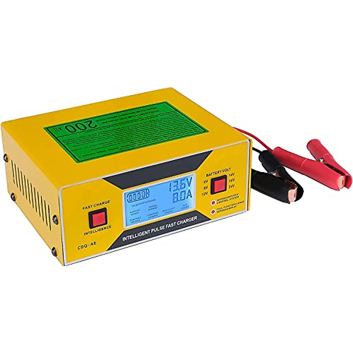 6/8/12/14/24 Volt Battery Charger Automotive, JYEASTZ Smart Car Battery Charger 0-10A, Maintainer and Fully Automatic Charger with Cable Clamps, Suitable for Cars, Golf Cart, Boats, Motorcycles, etc.