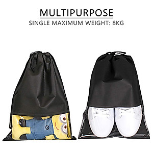 BUYGOO 12PCS Travel Shoe Bags Waterproof Non-Woven Storage With Rope for Men and Women Large Shoes Pouch Packing Organizers - 17.3" X 12.6" (Black)