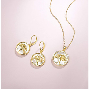 AGVANA Gold Tree of Life Necklace for Women Gold Plated Sterling Silver Genuine Mother of Pearl CZ Family Tree Jewelry Anniversary Birthday Gifts for Women Mom Wife Grandma Her