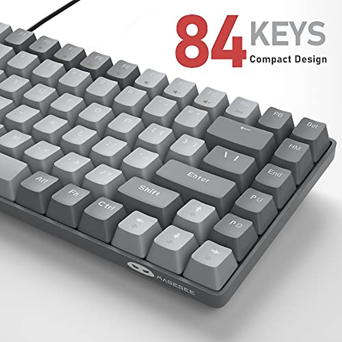 84 Keys Mechanical Gaming Keyboard, Compact Gray Gaming Keyboard with Linear Red Switches, Wired Detachable Type-C Cable Mini Keyboard with Blue Light for Windows/Mac/PC/Laptop