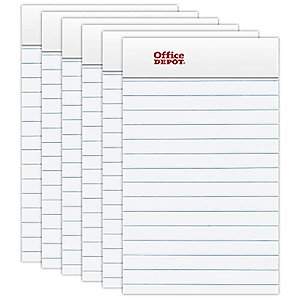 Office Depot Mini Perforated Legal Pad, 3in. x 5in., White, Pack Of 6 Pads, 99487