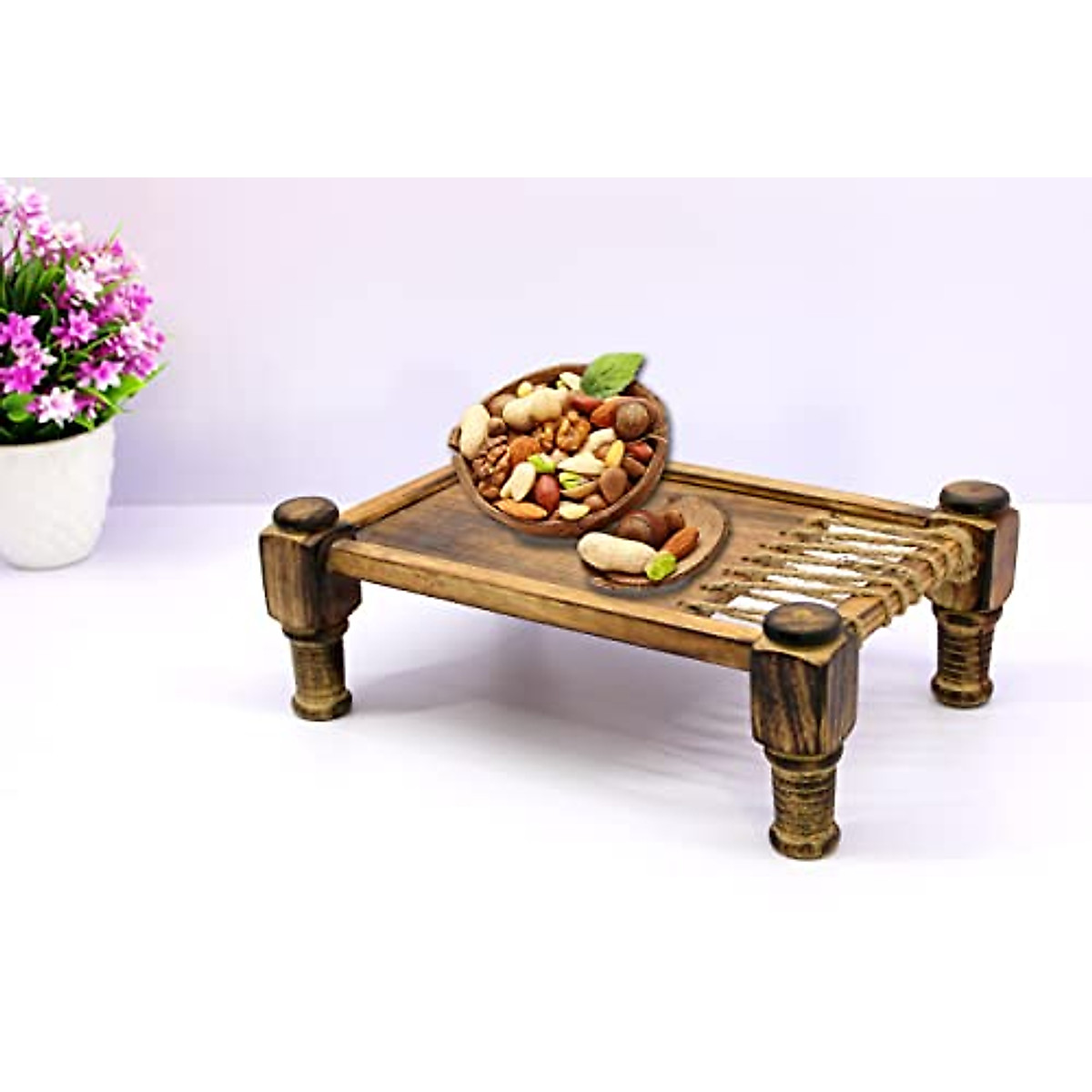 eSplanade Cot Charpai Khaat Serving Platter Tableware Serve-Ware for Home and Kitchen | Wood - 11.5" Inches - Brown