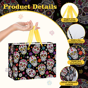 LUUFILx Day of The Dead Gift Bags Dia De Los Muertos Wrapping Paper with Greeting Card Halloween Party Gift Bags Trick or Treat Candy Bags Skull for Halloween Mexican Fiesta Party Favors Supplies