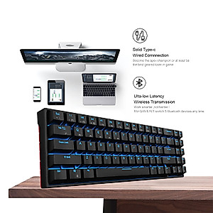 RK ROYAL KLUDGE RK71 Wireless Mechanical Keyboard 70% 71 Keys Bluetooth Tenkeyless USB Wired Compact Keyboard Portable Gaming/Office with Stand-Alone Arrow Keys for Windows MacOS(Black-Brown Switch)