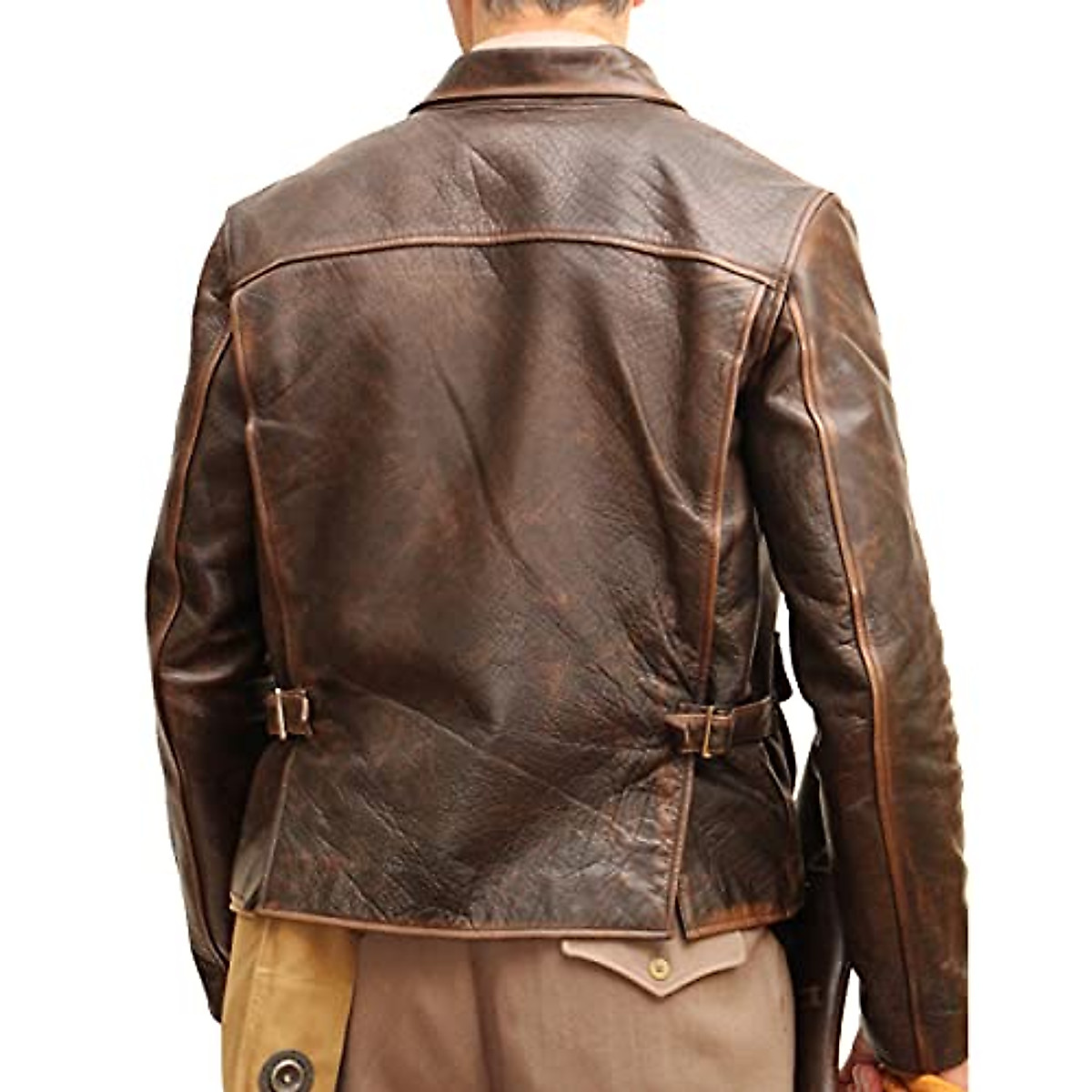 Gava Men's Raiders of The Lost Ark Indiana Jones Harrison Ford Brown Bomber Cow Leather Jacket (Brown, XS)