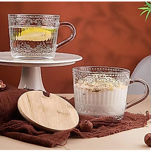 DONYU 2 Pack 14.5 oz Glass Coffee Mug with Lid,Premium Drinking Glasses Tumblers, Vintage Glassware Set for coffee, Juice, Beverages (Clear)