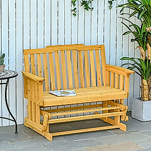 Outsunny 2-Person Outdoor Glider Bench, Wood, Quick Drying, Wide Armrest, Rocking Chair Loveseat for Backyard Garden Porch, Natural