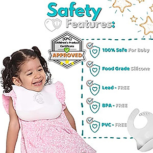 Silicone Baby Bibs (2 Pack), Soft Comfortable Adjustable Waterproof Bib, Unisex Easily Clean Bibs With Food Catcher For Babies And Toddlers. Modern Gender Neutral Colors: Grey & White.