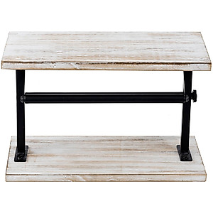 MyGift Freestanding Matte Black Metal Paper Towel Roll Holder with Shabby Chic Whitewashed Wood Top Display Shelf and Base, Kitchen Countertop Towel Dispenser Storage Rack