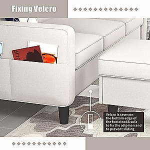 Sunrise Coast Sectional L Shaped Couches for Living Room 3 Seater Sofas with Movable Storage Ottoman, Beige
