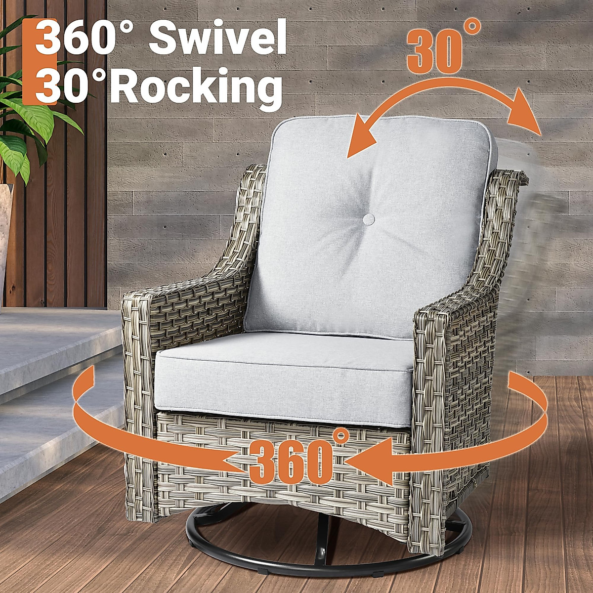 ovios 8 Piece Outdoor Patio Furniture with Cozy Comfortable Swivel Chair,Rattan Wicker Coversation Couch Set with 3 Seater Sofa,Sectional Set for Outside Patio Balcony Backyard Pool,Light Grey