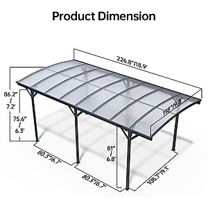 Real Relax Carport 10 x 19 ft Heavy Duty Metal, Outdoor Aluminum Arch-Roof Canopy with Polycarbonate Panel for Cars, Boats & Ideal Shelter, Grey