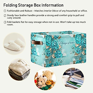 ALAZA Blue Rose Flower Beautiful Foldable Storage Box Storage Basket Organizer Bins with Handles for Shelf Closet Living Room Bedroom Home Office 1 Pack