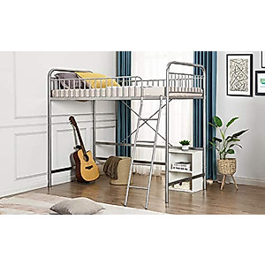 Twin Loft Bed with Full-Length Guardrail and Ladder (Silver)
