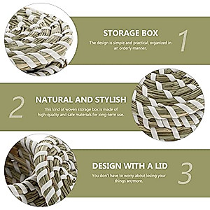 ULTNICE Mini Woven Baskets with Lids: Round Small Seagrass Serving Basket Box Natural Storage Bin Tabletop Organizer Jar for Jewelry Chess Toys S