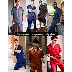 Ekouaer Men Satin Silk Pajamas Set 2 Piece Button Down Sleepwear Long Pants Loungewear with Pockets