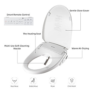 Bejoan Bidet Toilet Seat Electronic X3, Endless Warm Water, Heated Smart Bidet Seat with Warm Air Dryer, Deodorizer, Nightlight, Prewetting, Remote Control, Self Cleaning, White - Elongated
