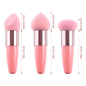3Pcs Makeup Sponge Beauty Foundation Blending Sponge Makeup Sponge Wedge Foundation Sponges with Handle Cosmetic Professional Beauty Sponge Pink