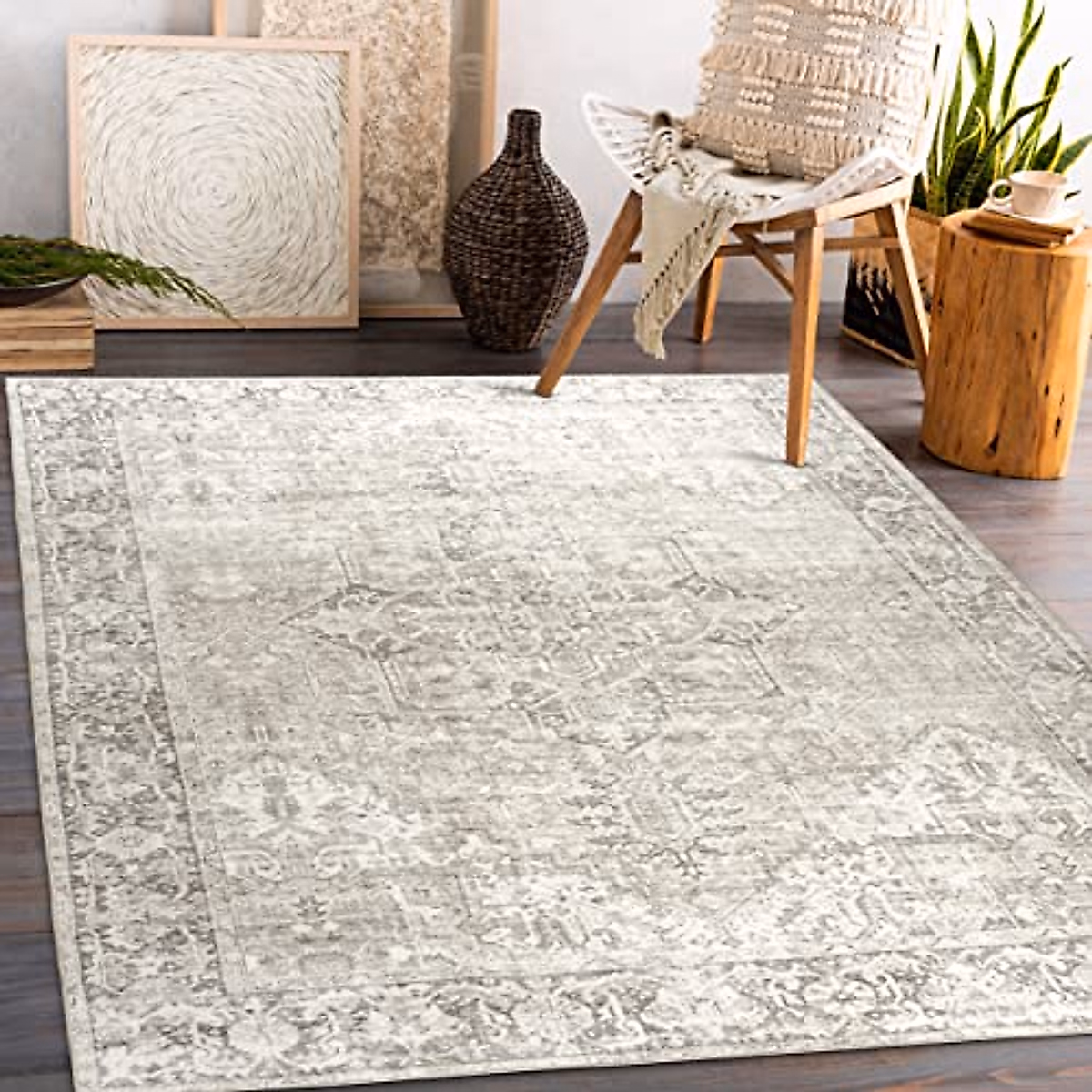 ReaLife Machine Washable Rug - Stain Resistant, Non-Shed - Eco-Friendly, Non-Slip, Family & Pet Friendly - Made from Premium Recycled Fibers - Vintage Distressed Traditional - Beige Ivory, 2'6" x 8'