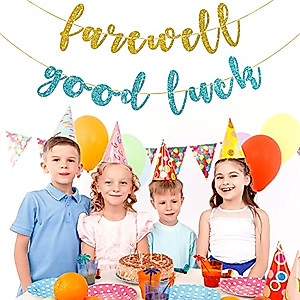 Halodete Farewell Good Luck Banner, Retirement Banner, Farewell, Going Away, Job Change, Adventure Awaits Celebration Party Garland Bunting Decorations - Gold Blue Glitter