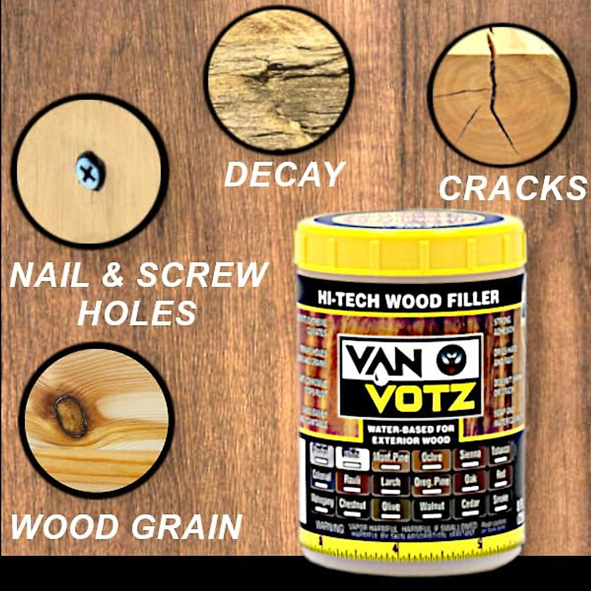 VAN VOTZ Hi-Tech Wood Filler for Exterior Wood in Colors (Cedar), Half-Pint/500g