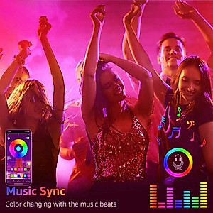 50Ft LED Strip Lights Music Sync Color Changing RGB LED Strip with Remote, Sensitive Built-in Mic, App Controlled LED Lights Tape Lights, 5050 RGB LED Light Strip (APP+Remote+Mic+3 Button Switch)