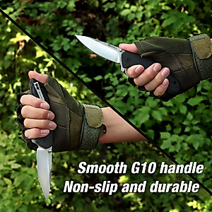 DURATECH Folding Pocket Knife, 3-1/4" Satin 8CR13MOV Blade, Black Smooth G10 Handle with Liner Lock Knife For EDC