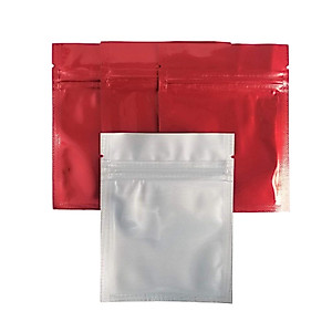 Clear Front Resealable Red Mylar Bags - 5 Mil - 3.5" x 4.5" Zip Seal Heat Sealable Odor Proof Pouch for Herbs Food Vitamins Gummies Snacks Storage Container (100 or 3000) (100)