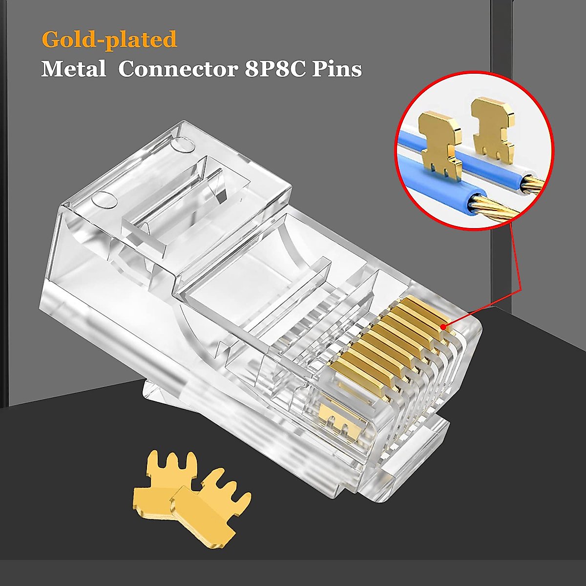 AOWIZ RJ45 Connector Cat5 Cat5e Pass Through RJ45 Ends Ethernet Modular Plug 100-Pack