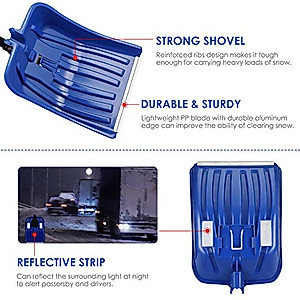 CLISPEED Snow Shovel for Car, Folding Snow Shovel with Ice Scraper for Car Truck Driveway Snow Removal (Blue)
