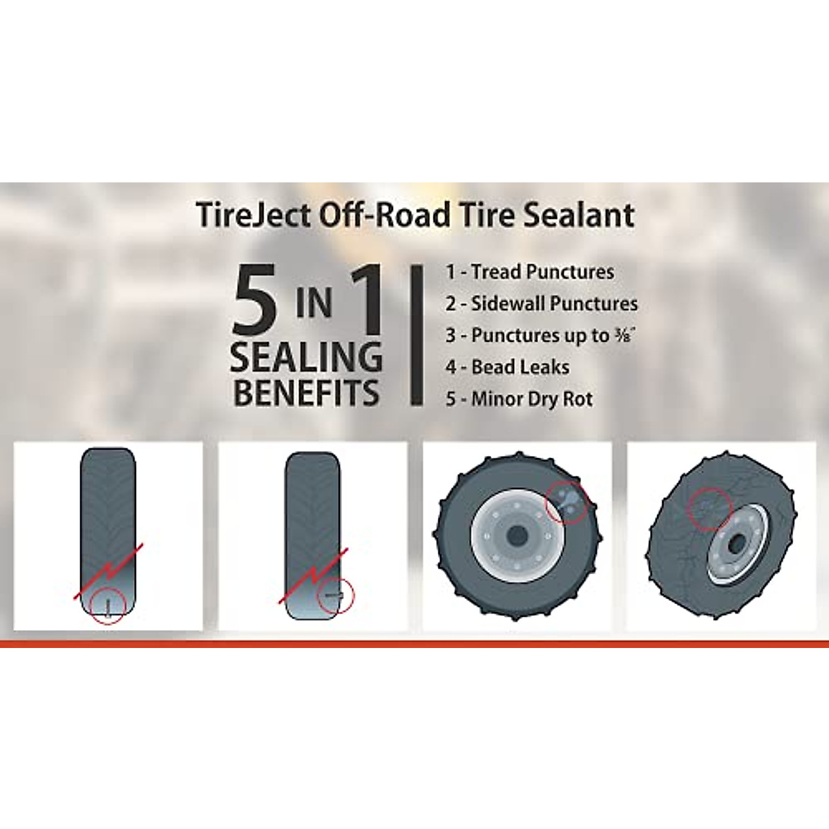 Lawn Mower Off-Road Tire Sealant - Flat Tire Protection Kit with Sealant Injector - 5-in-1 Tire Repair & Prevent Flat Tires caused by bead leaks, punctures, minor dry rot - Extend Tire Life