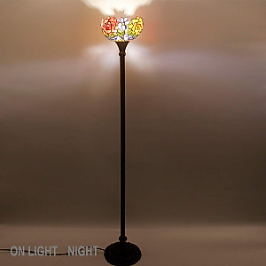 WERFACTORY Tiffany Floor Lamp Red Rose Flower Stained Glass Light 10X10X66 Inches Pole Torchiere Standing Corner Torch Uplight Decor Bedroom Living Room Home Office S001 Series