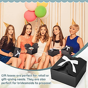 Lewtemi 20 Pcs Gift Boxes with Lids Bridesmaid Proposal Box 8 x 8 x 4 Inches Black Gift Boxes with Lids and Ribbons Matte Black Gift Box for Wedding Birthday Party Packaging Present Crafting