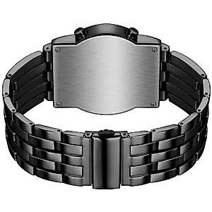 Binary Matrix Blue LED Digital Watch Mens Classic Creative Fashion Black Plated Wrist Watches (Black Blue)