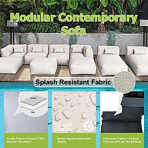 ANNYH Patio Modern ERACLEA(9P) Outdoor Furniture Sectional Conversation Set - Combines 2Lounger 2Middle 2Corner 3Ottoman/Coffee Exp Foam Filled Chairs.A Unique Modular Contemporary Sofa (Sand Beige)