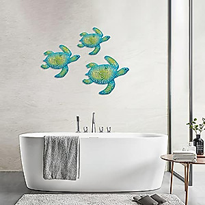 Metal Sea Turtle Wall Decor, Beach Sea Turtle Bathroom Decor Metal Wall Art for Outdoor Bathroom Living Room Patio Garden Fence Bedroom Pool(Teal, Set of 3)